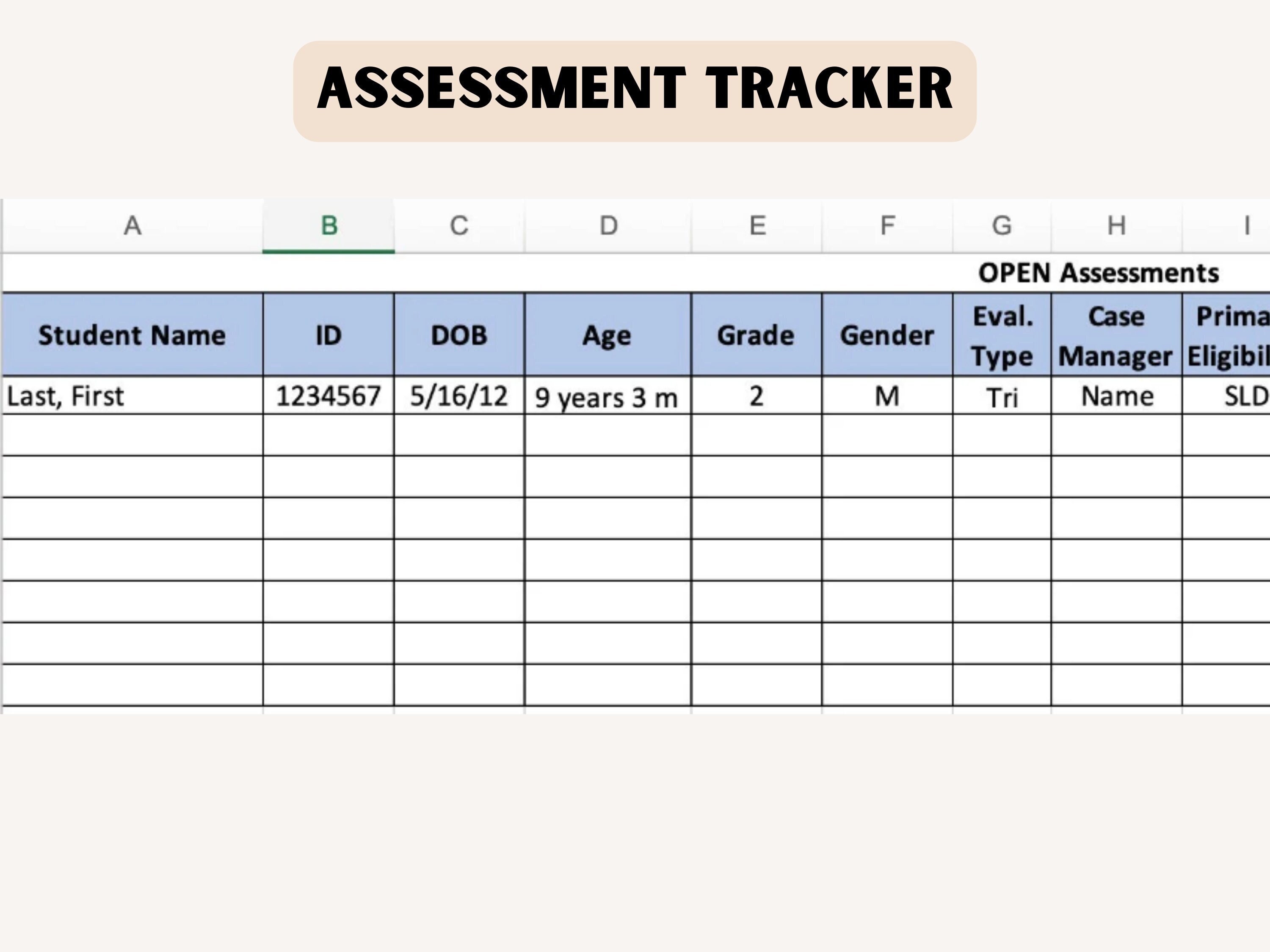 Assessment Tracker Spreadsheet |school Psych | Organization Testing ...