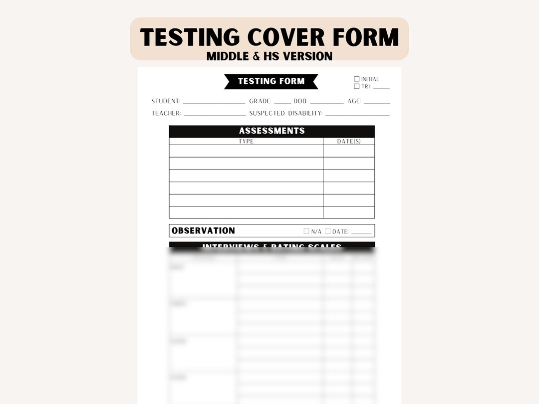 Testing Cover Form (MS/HS Version)- Testing Organization Form for ...