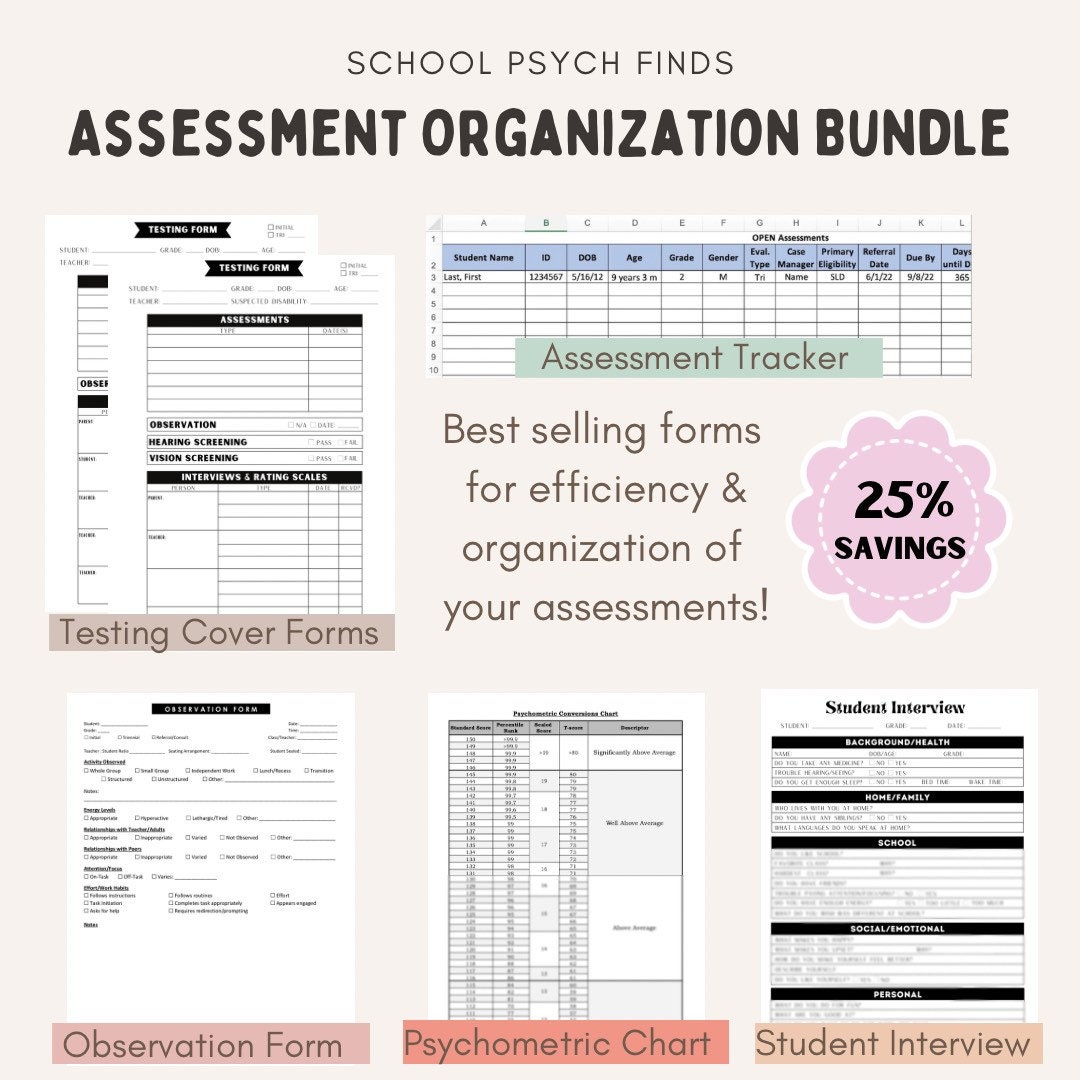Assessment Organization Bundle School Psychologist Testing Forms Bundle ...