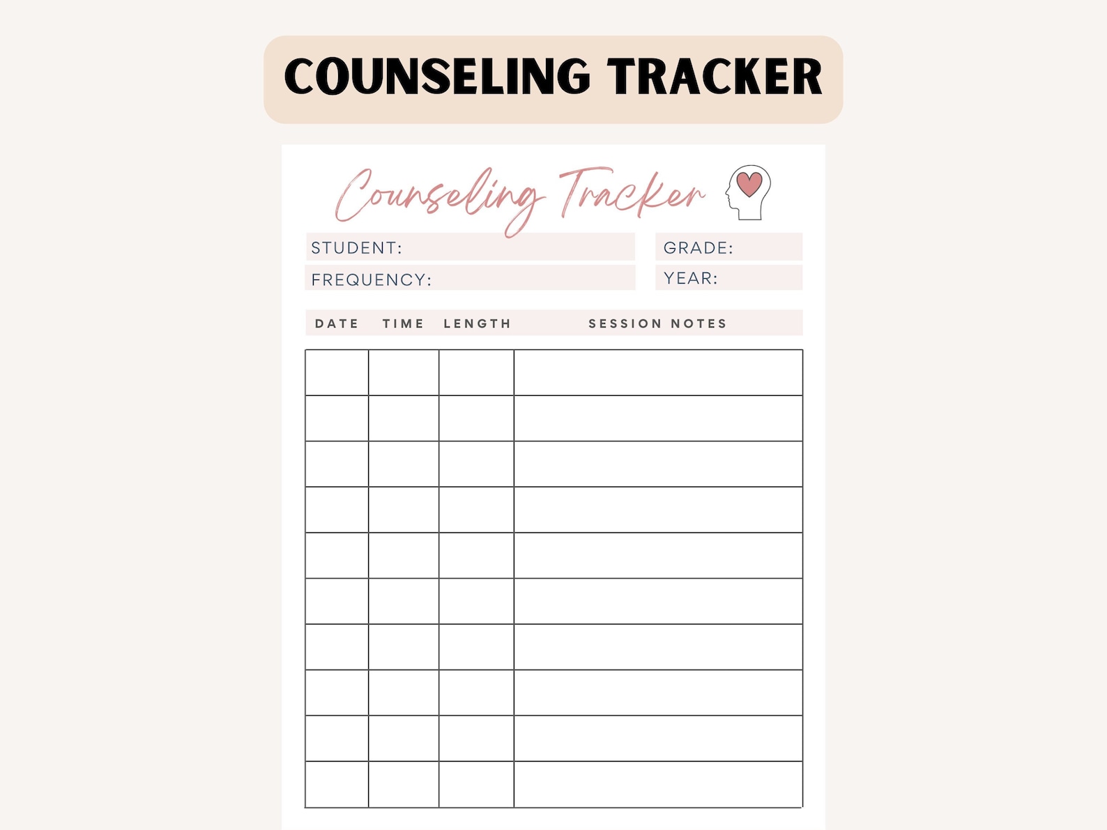 Counseling Tracker Log Documentation Form | Minimalist Pink Version ...
