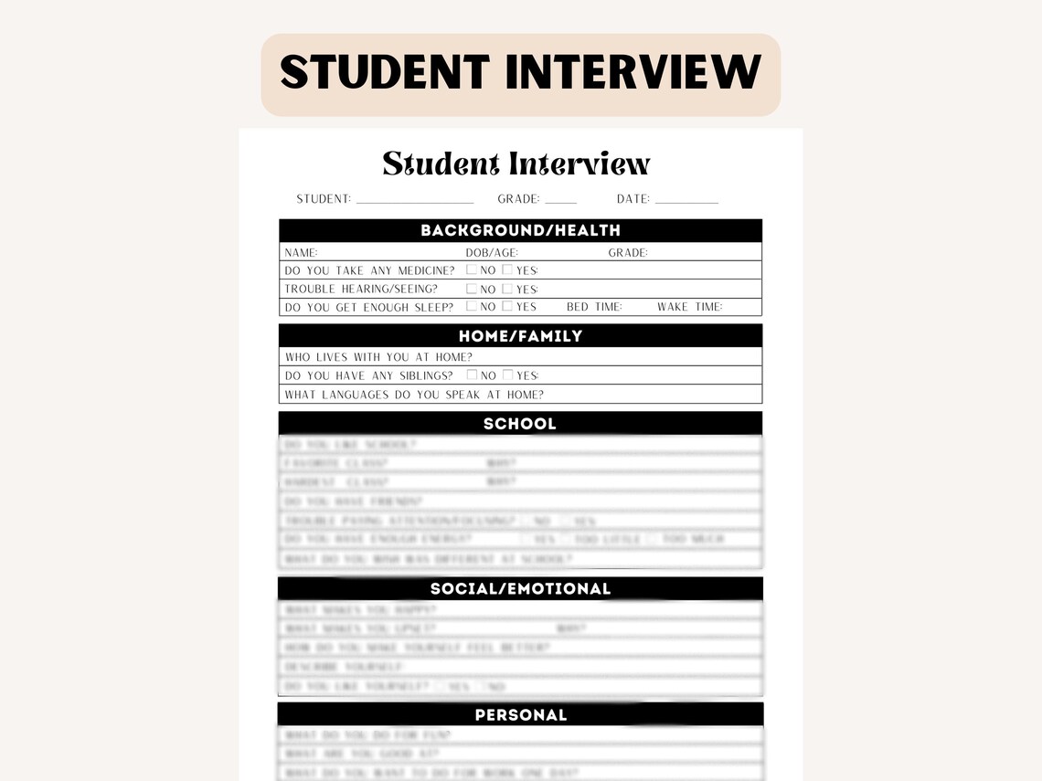 Student Interview Form | School Psychologist Forms | School Counselor ...