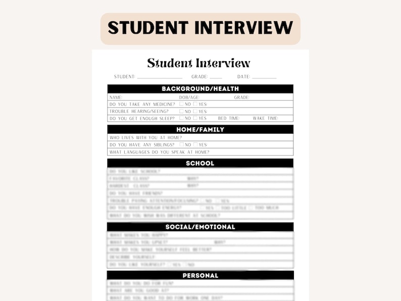 Student Interview Form | School Psychologist Forms | School Counselor ...
