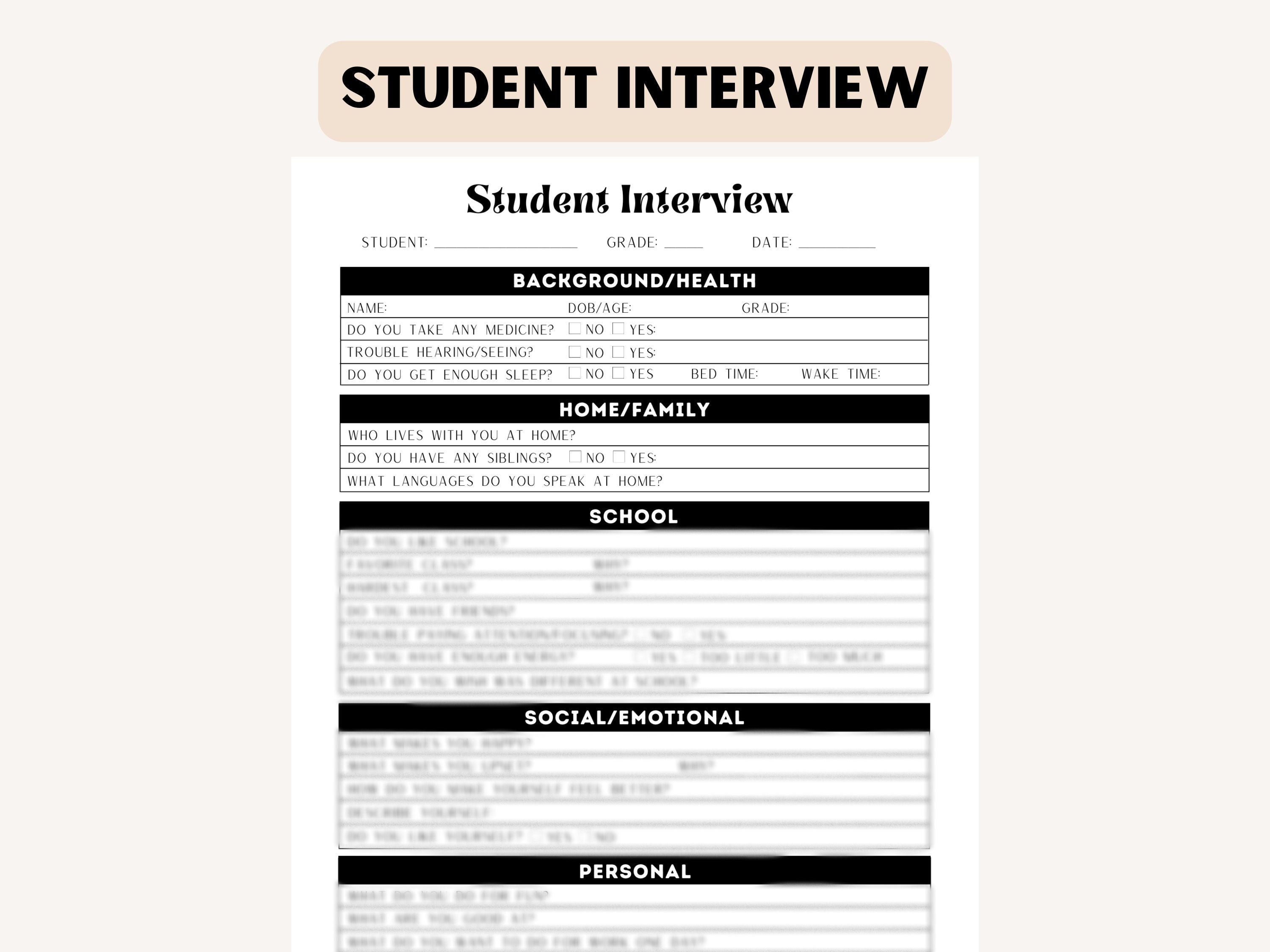Student Interview Form | School Psychologist Forms | School Counselor ...