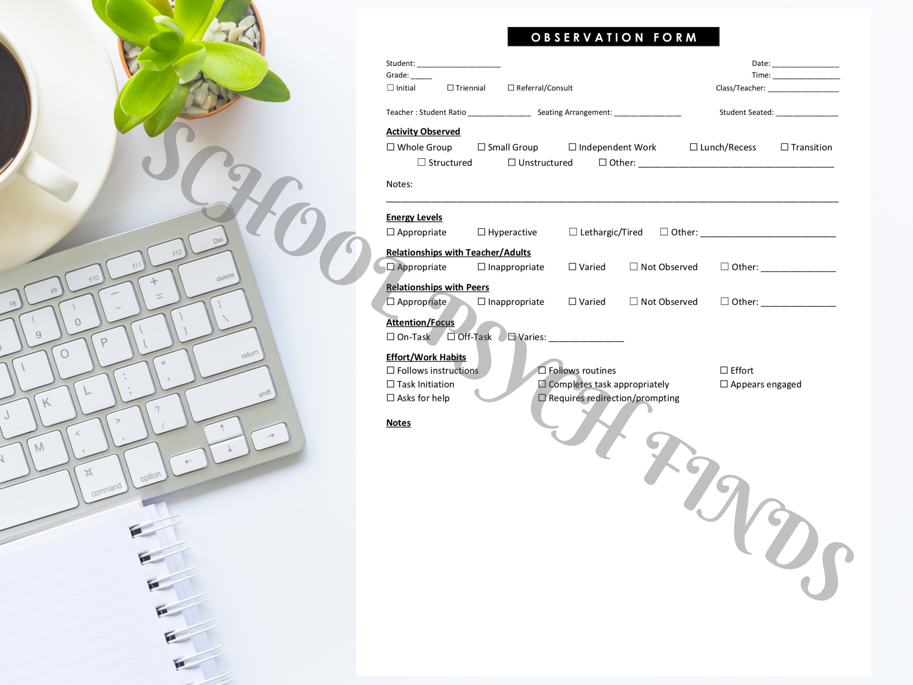 Observation Form School Psychologist Forms - Etsy