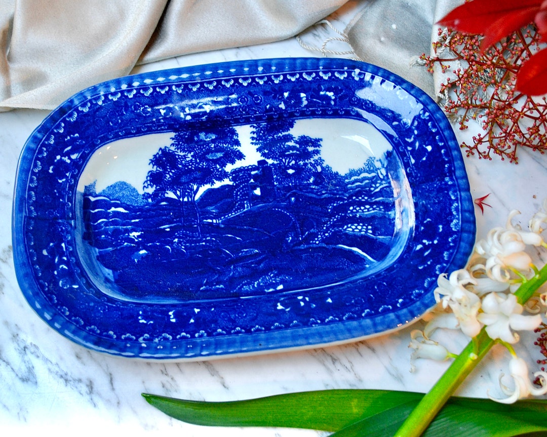 Vintage Ironstone Ceramic Plate Decorated With a Rich Blue Transfer of ...