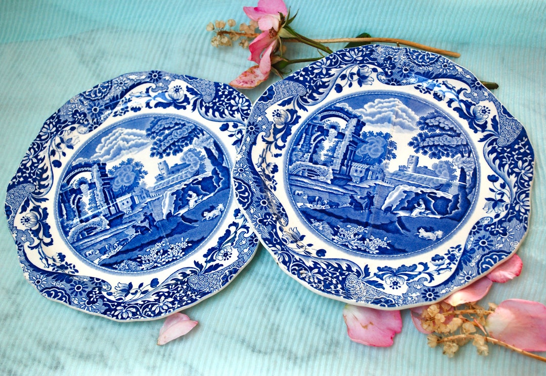 Antique Copeland Spode Plates (set of 2), Italian Blue Transferware - Etsy