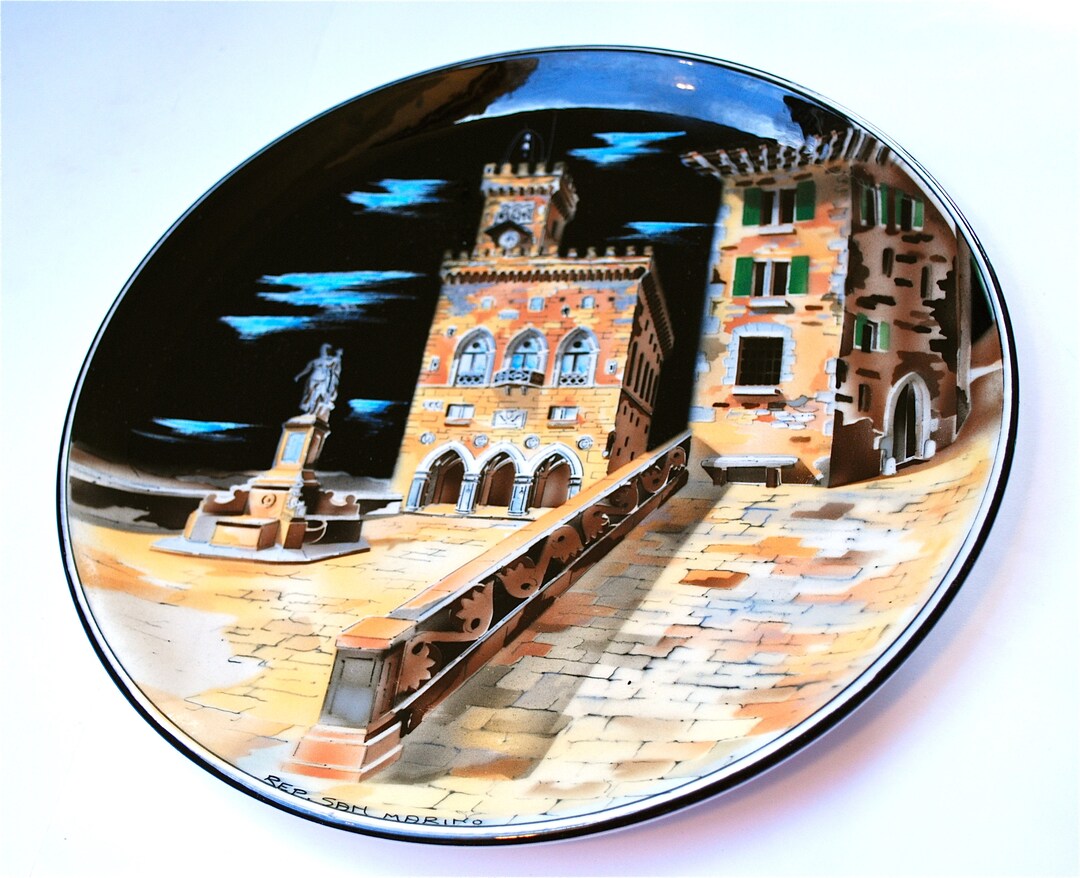 Large Vintage Italian Ceramic Plate, Hand Painted With Scenery of an ...