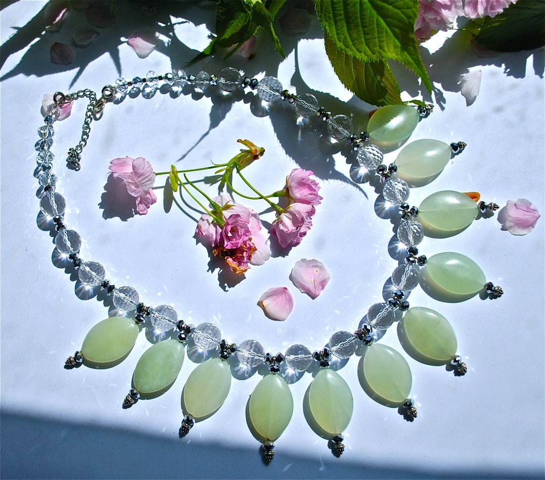 Gemstones Necklace Handmade From Large Jade Ovals and Faceted - Etsy