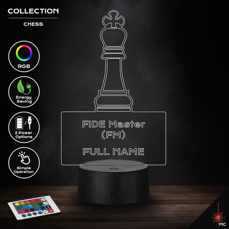 LED Lamp - FIDE Master (FM) + Full Name (chess) - Etsy