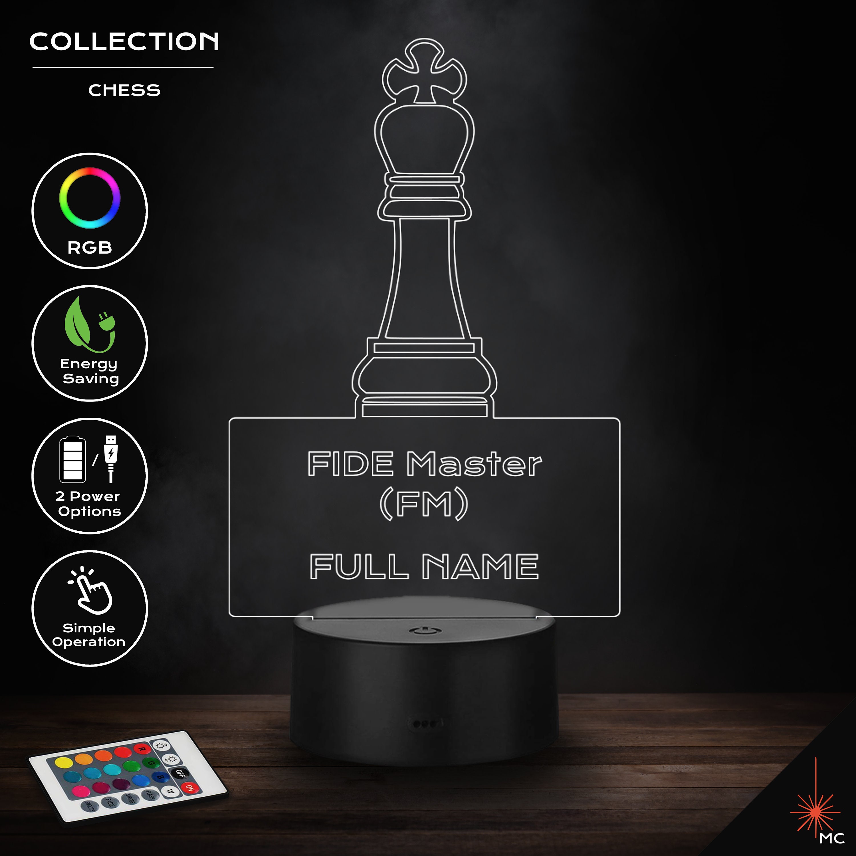 LED Lamp - FIDE Master (FM) + Full Name (chess) - Etsy