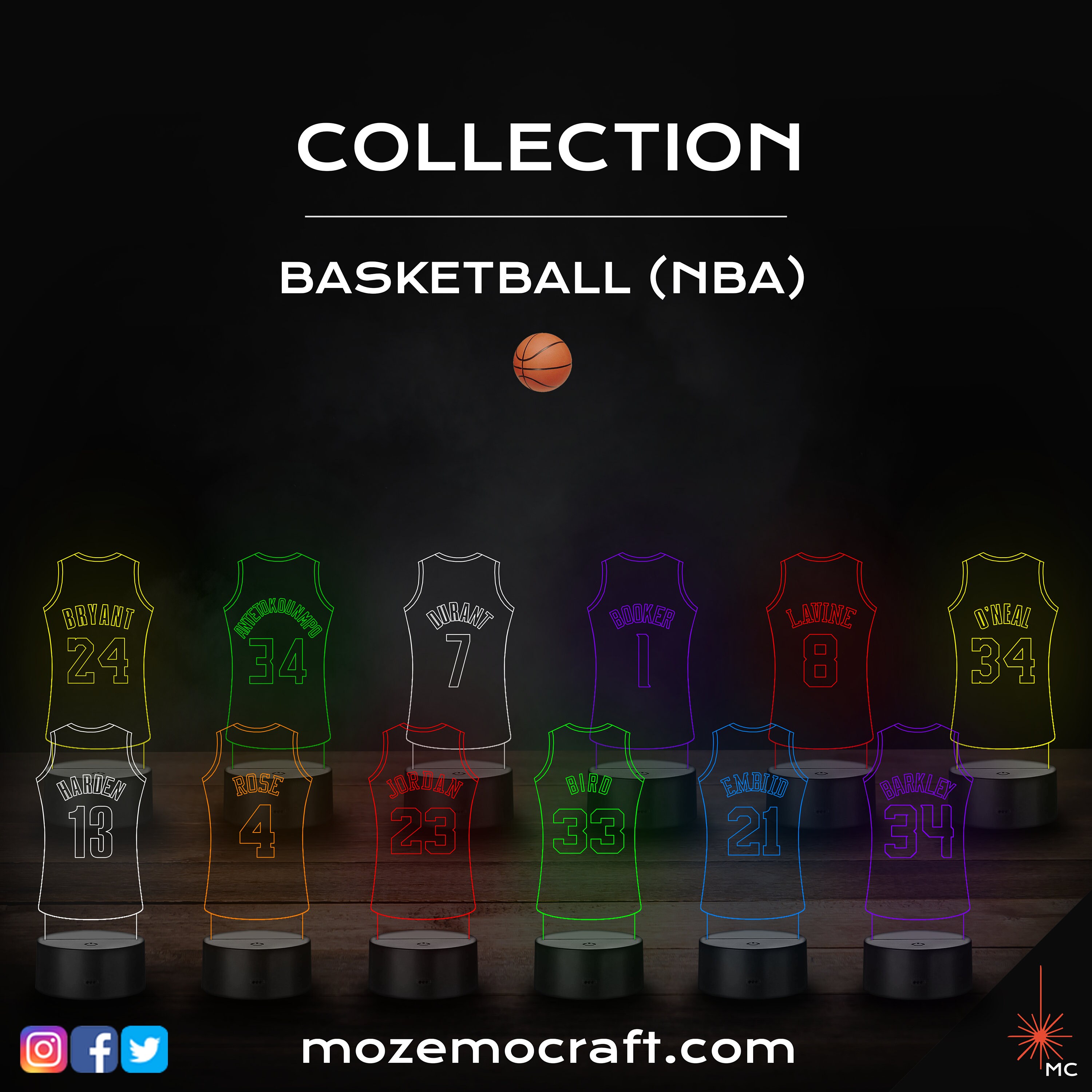 Home & Living Desk Lamps 3D Acrylic Night Light Glow Basketball/NBA ...