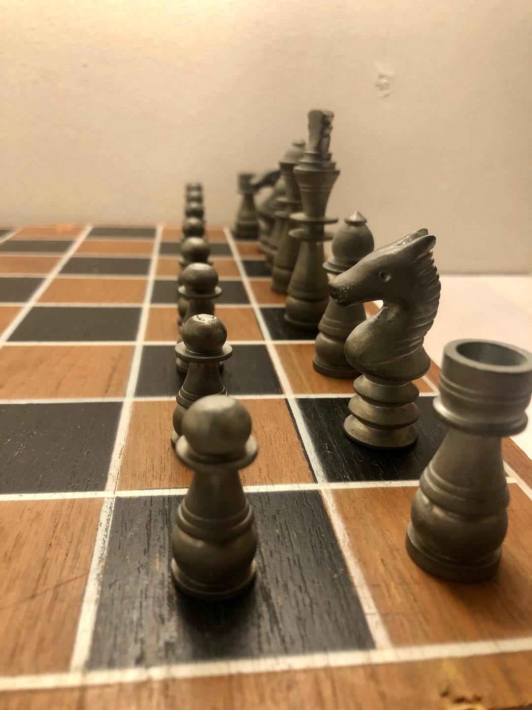Brass and Pewter Chess Set With Case and Chess Board - Etsy