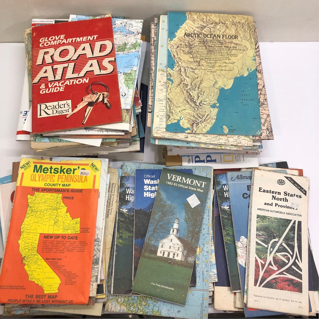 Vintage Road Maps, Survey Maps and National Geographic Maps. Folded and ...