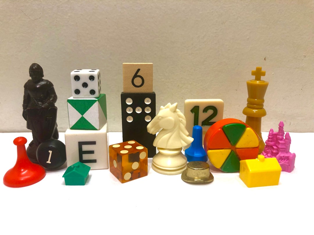 20 Board Game Pieces. Vintage-modern Dice, Pawns, Chess, Monopoly ...