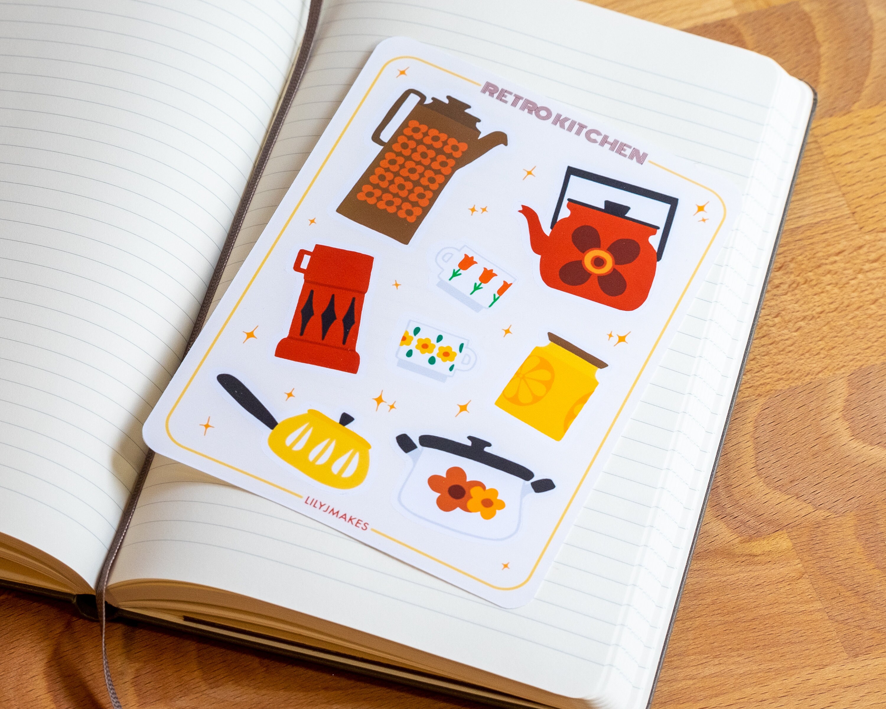 Retro 70s Kitchen Themed Sticker Card Handmade in London - Etsy