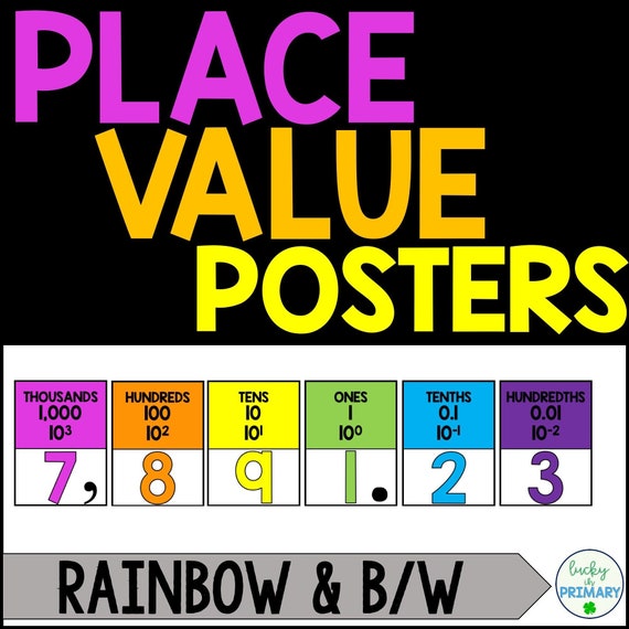 Place Value Posters Math Bulletin Board Rainbow Colors | Etsy