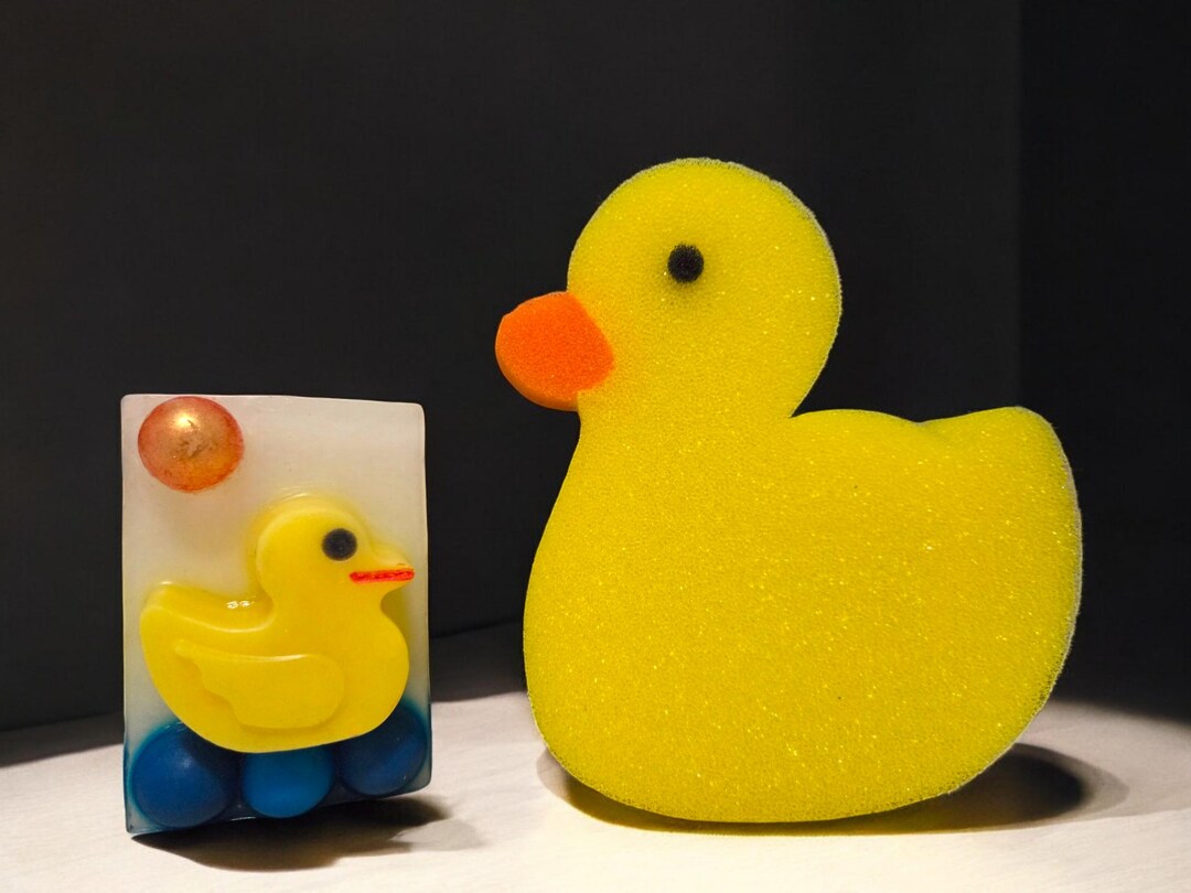 Set of 2 - Yellow Duck With Embeds and Yellow Duck Sponge, Kids Soap ...