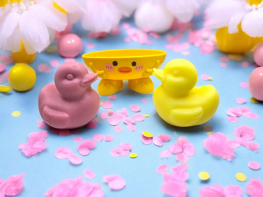 Set of 3 - Rubber Duck Glycerin Soap and Yellow Duck Soap Holder, Kids ...