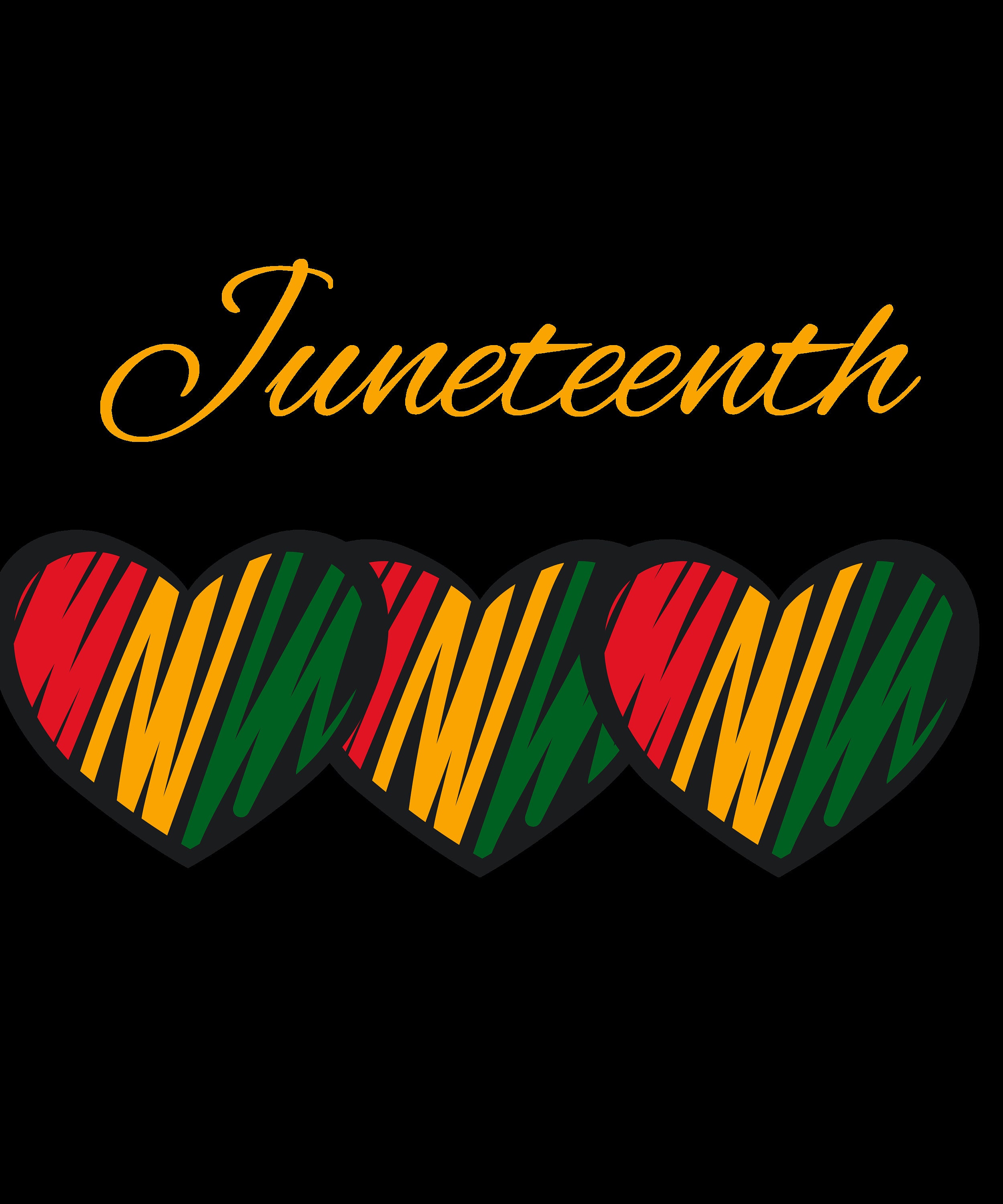 JUNETEENTH Design With Hearts in Red, Green and Yellow, Freedom, Black ...