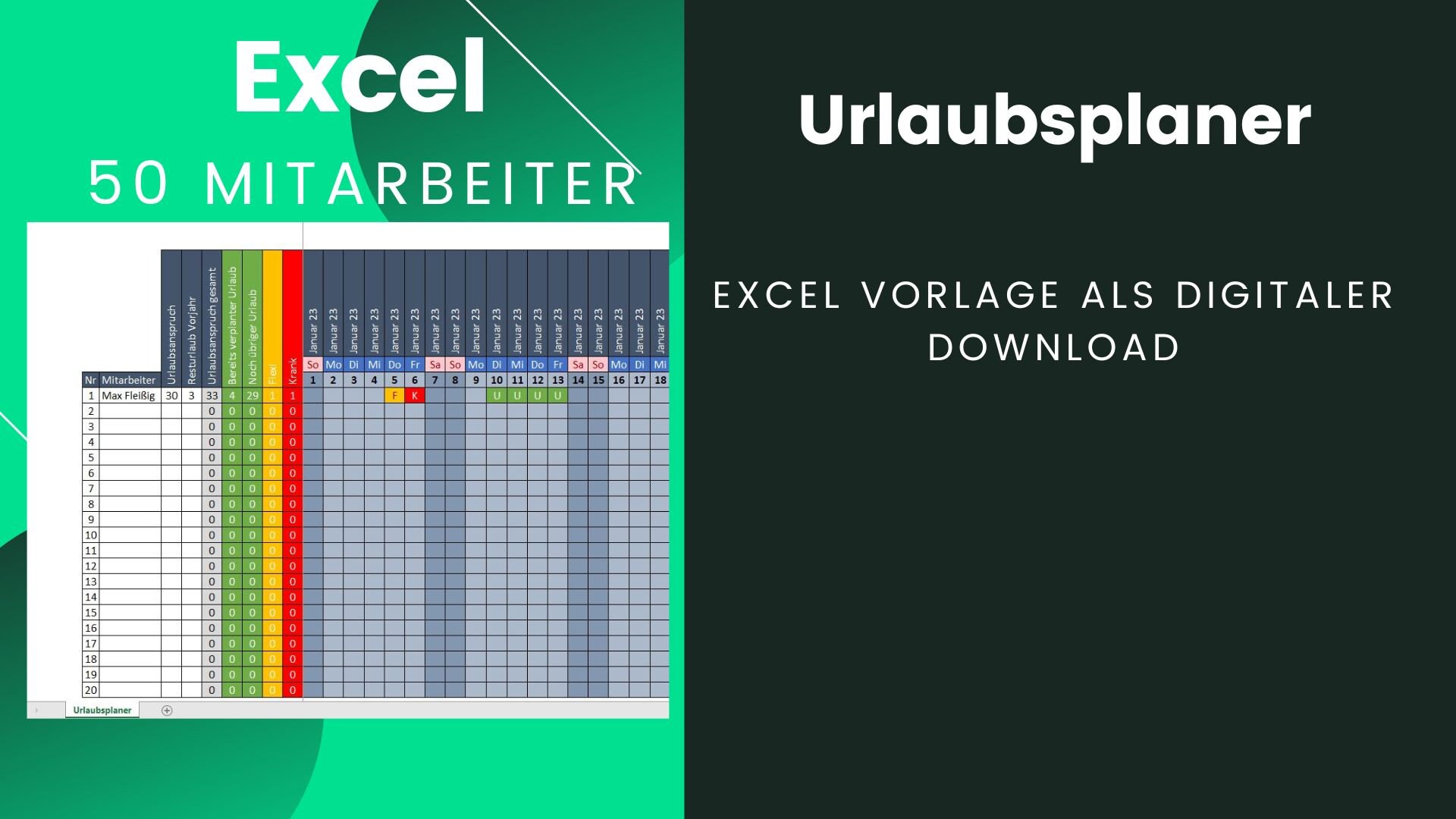 Vakantieplanner 2023 Excel-sjabloon voor maximaal 50 - Etsy Nederland