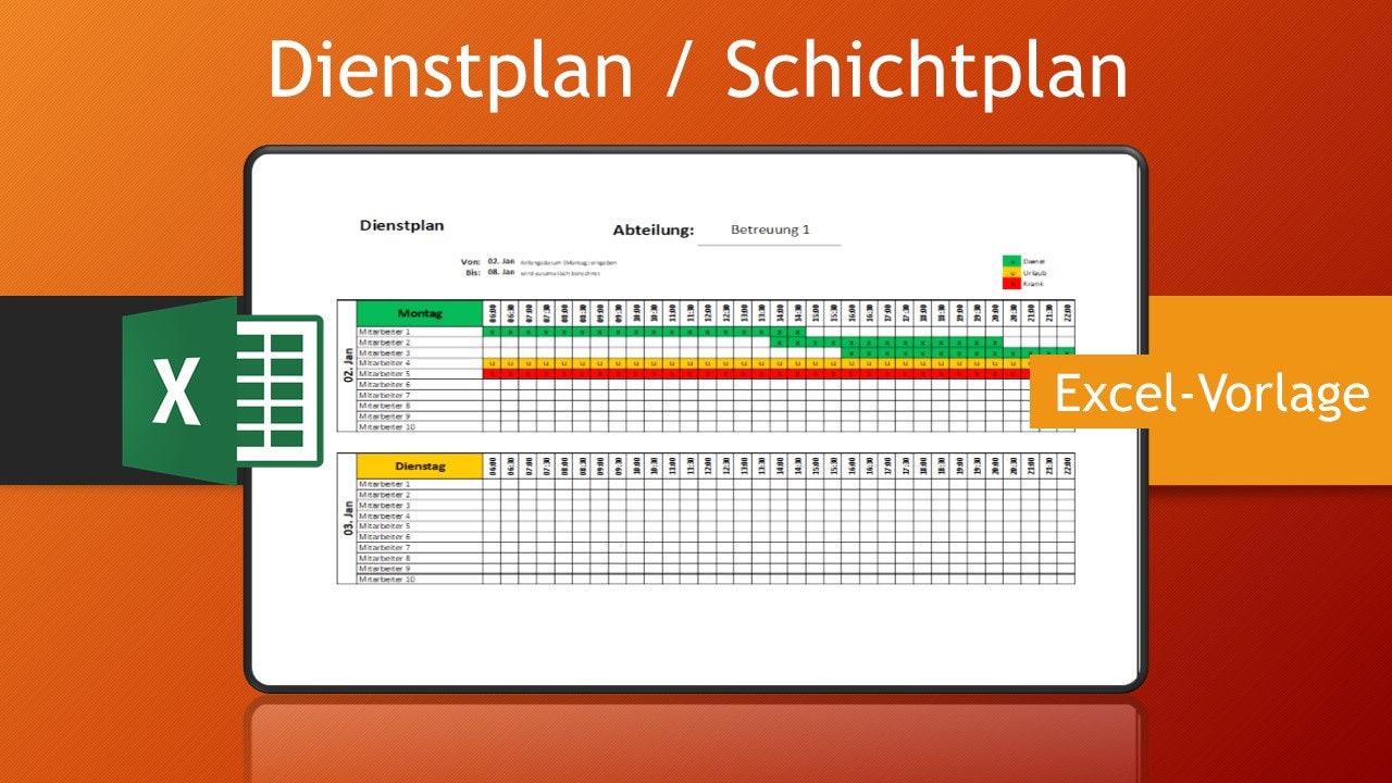 Dienstplan Excel-Vorlage Schichtplaner im praktischen A4-Format Download - Etsy.de