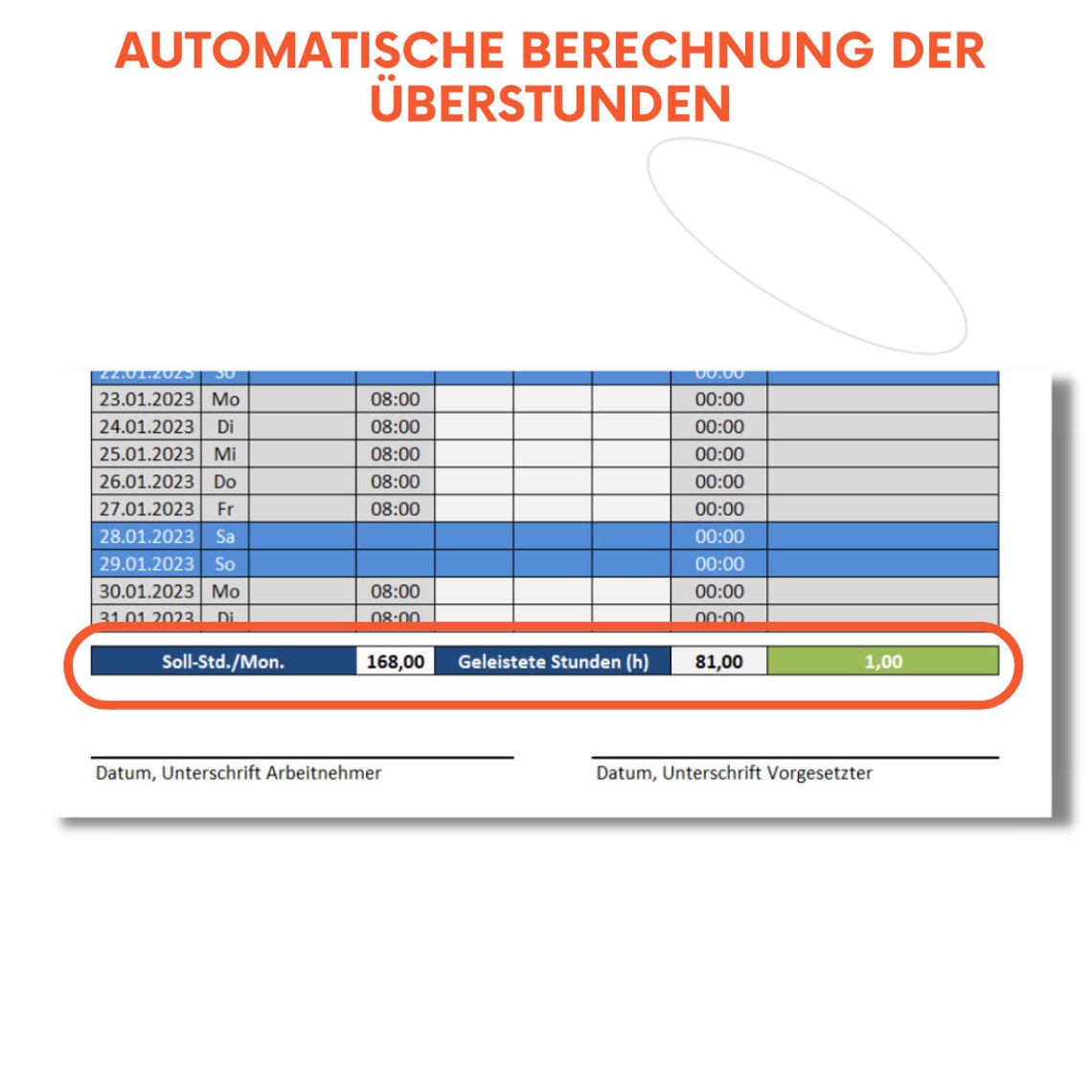 Working Time Recording 2024 2023 Excel Template, Time Sheet, Daily ...