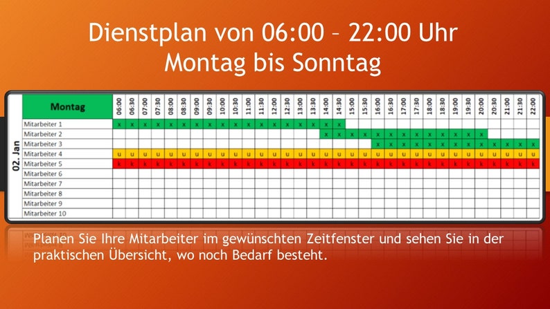 Dienstplan Excel-Vorlage Schichtplaner im praktischen A4-Format ...
