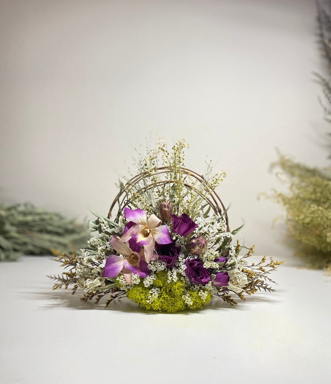 Dried Orchids and Roses Garden Wreath/preserved /dried Flower Wreath ...