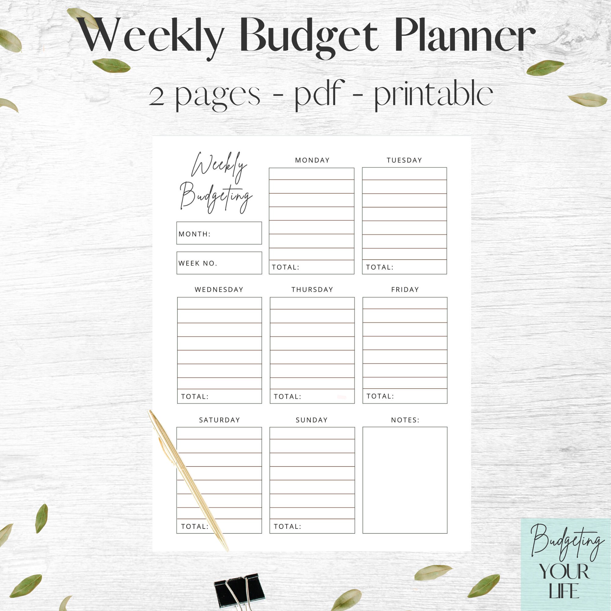 Weekly Budget Planner Printable Expense Tracker Financial - Etsy