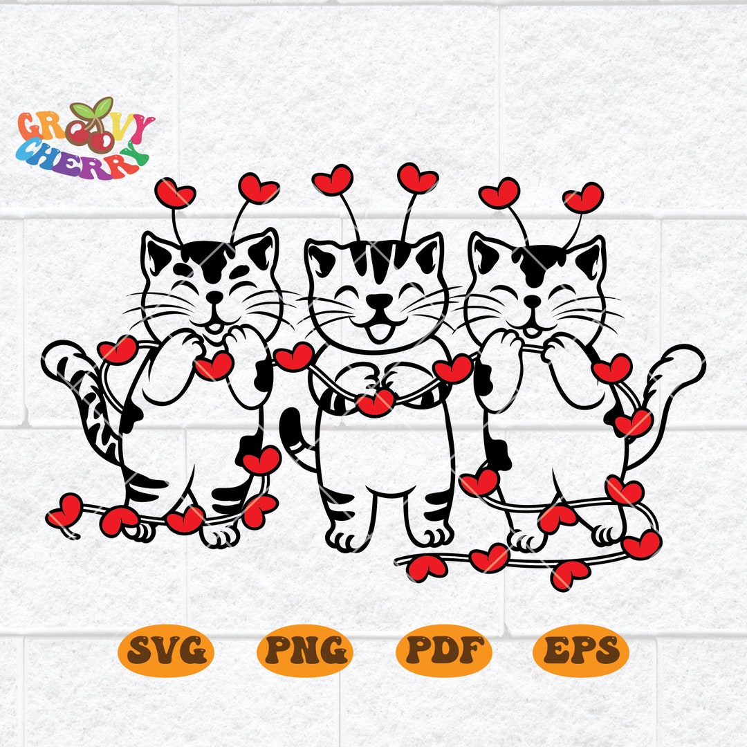 Heart Cats SVG, Cute Cats Svg, Cat Clipart, Cat Shirt Design, Cat Png ...