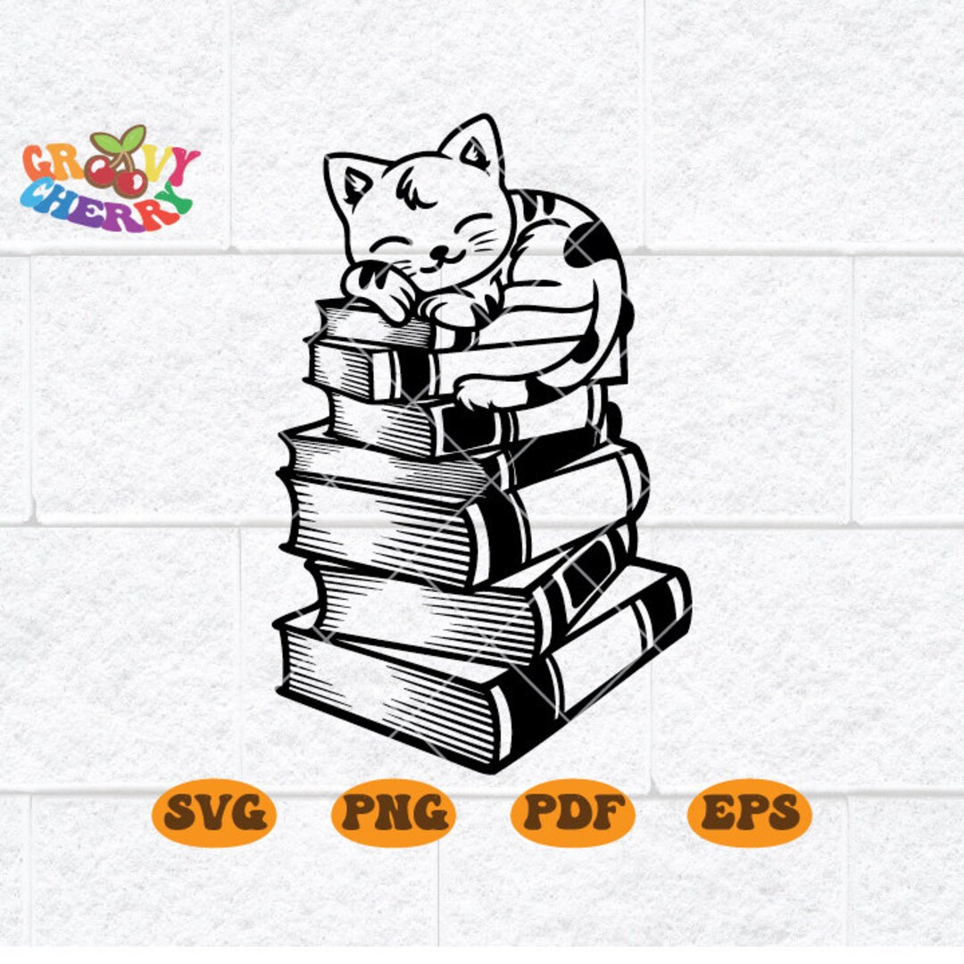 Cat on Books SVG, Reading SVG, Floral Books Svg, Book Lover SVG, Flower ...