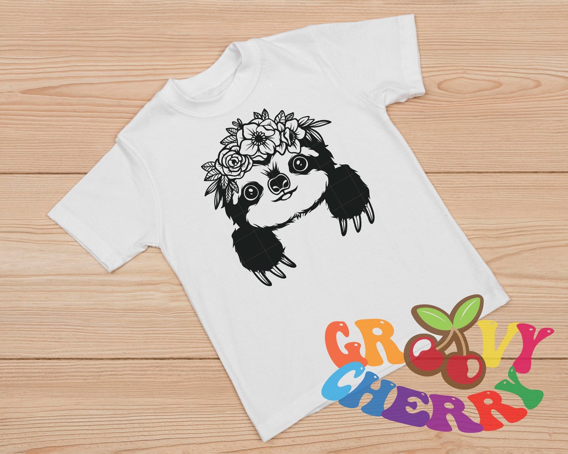 Sloth With Flower Crown SVG, Floral Sloth Svg, Baby Sloth Svg, Animal ...
