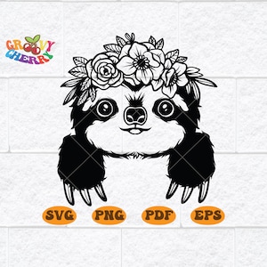 Sloth With Flower Crown SVG, Floral Sloth Svg, Baby Sloth Svg, Animal ...