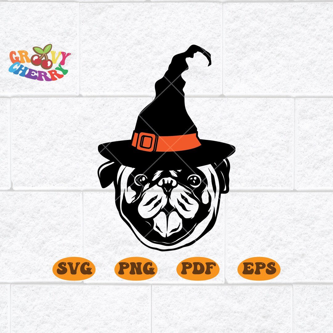 Pug With Witch Hat Svg, Pug Svg, Pug Mom Svg, Pug Art, Dog Cut File ...
