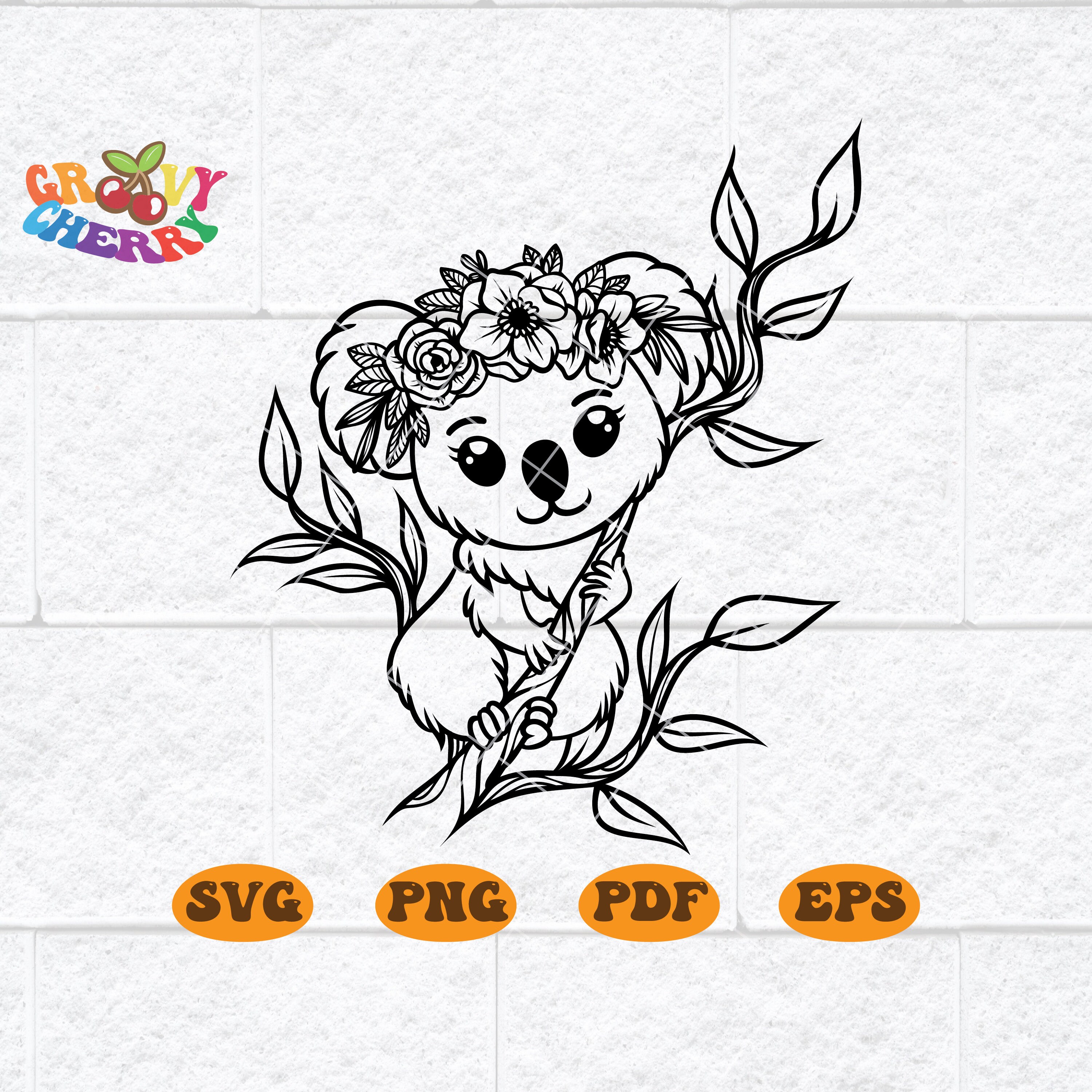 Koala With Flower Crown SVG, Koala Bear Svg, Koala With Flowers on Head ...