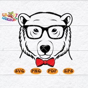 Cute Bear SVG File, Bear With Glasses Bowtie Svg, Bear Cut File, Animal ...