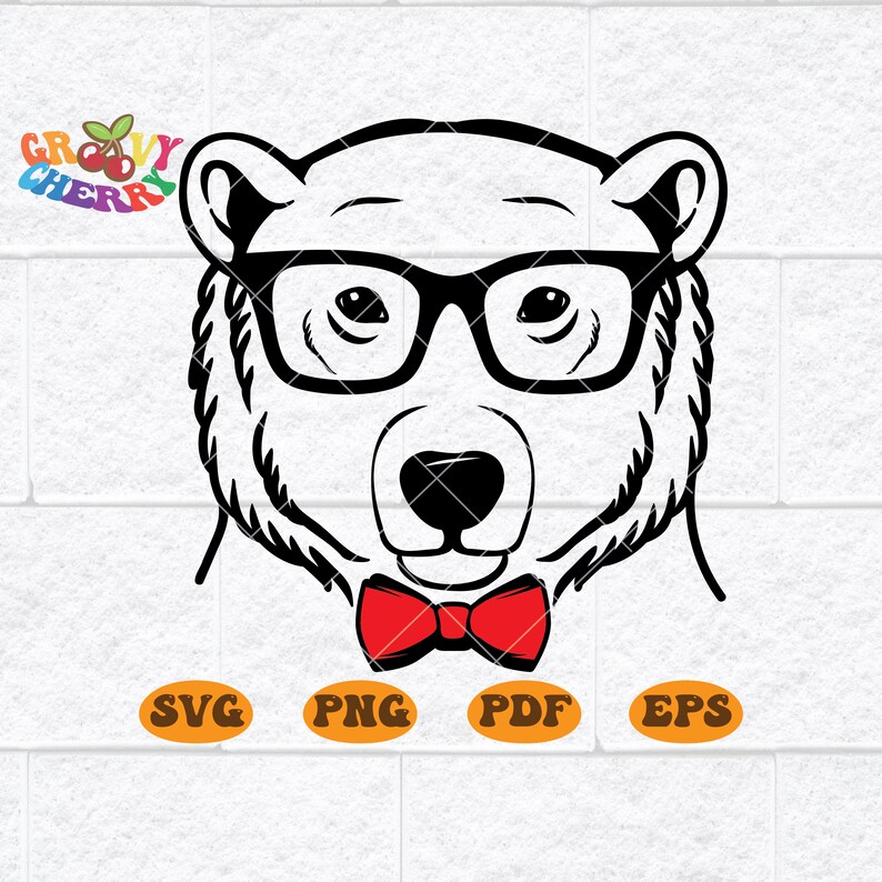 Cute Bear SVG File, Bear With Glasses Bowtie Svg, Bear Cut File, Animal ...