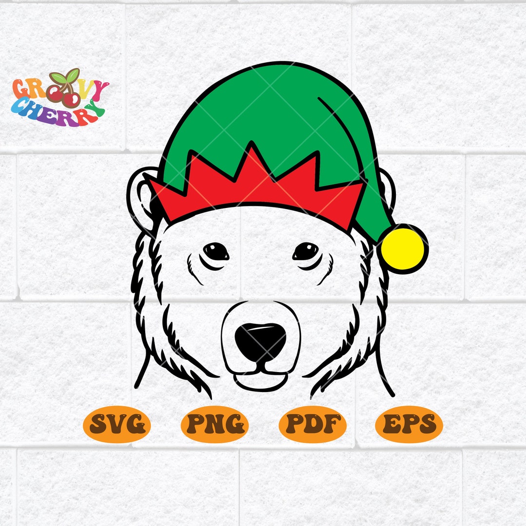 Bear Elf Hat Svg File, Bear With Hat Svg, Christmas Svg File, Bear Svg ...