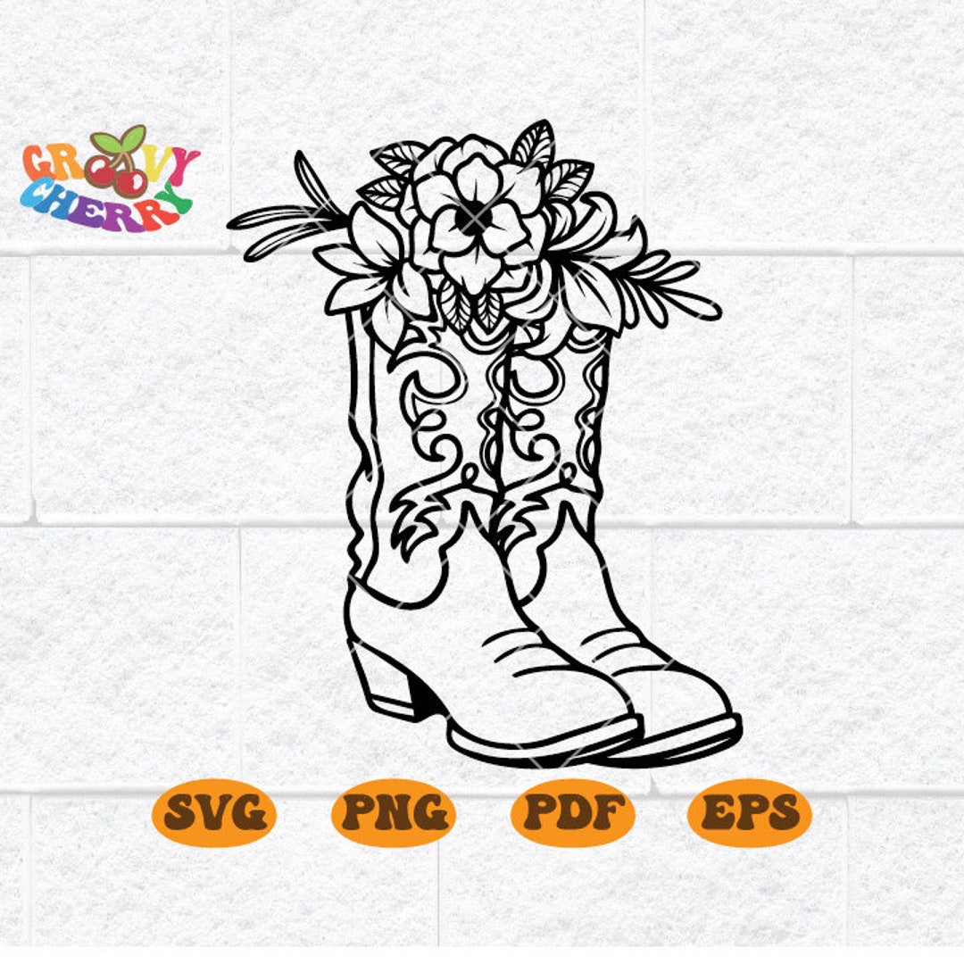 Cowboy Boots SVG File, Cowboy Boots With Flowers SVG, Cowgirl Boots ...