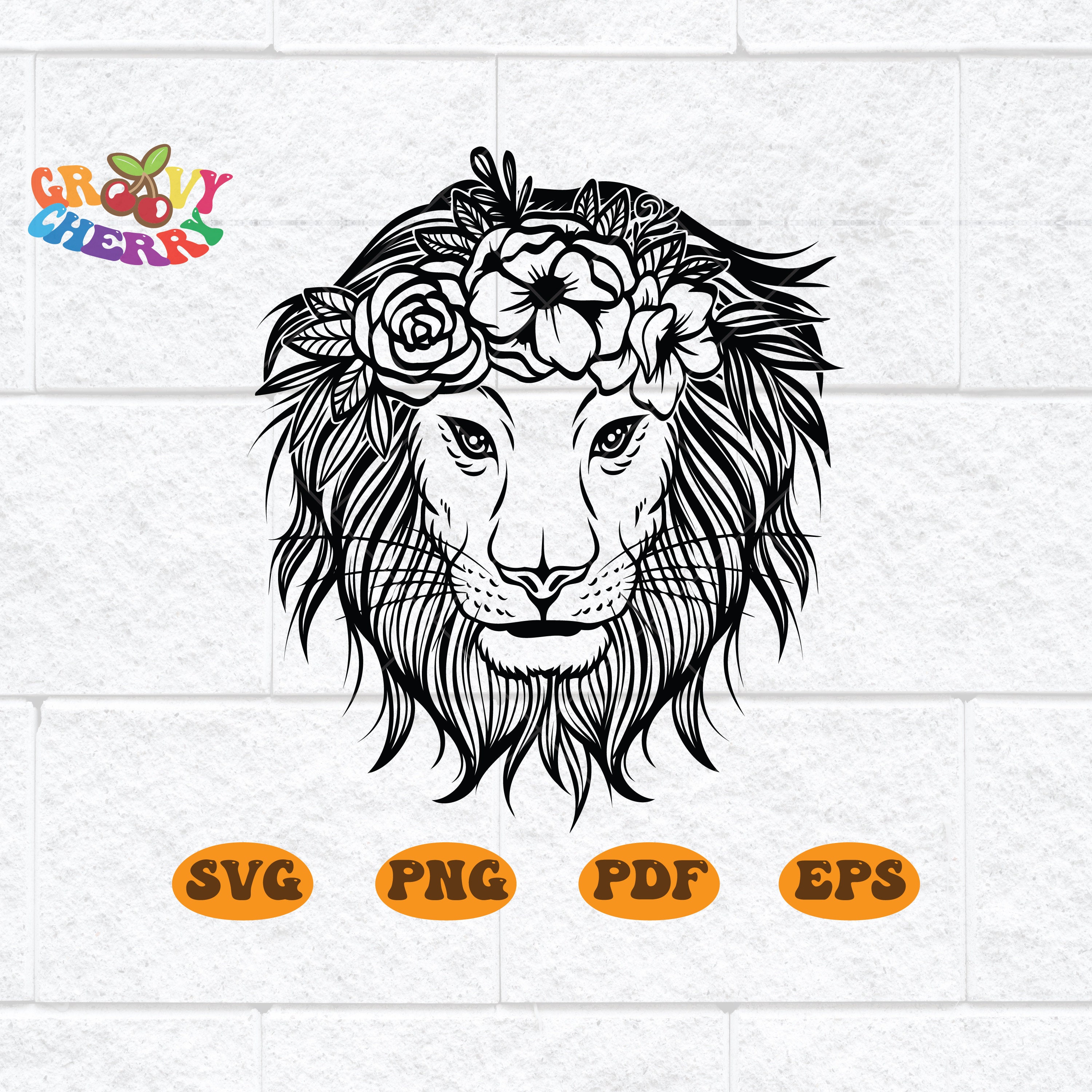 Floral Lion SVG Lion With Flower Crown SVG Lion Cut File | Etsy