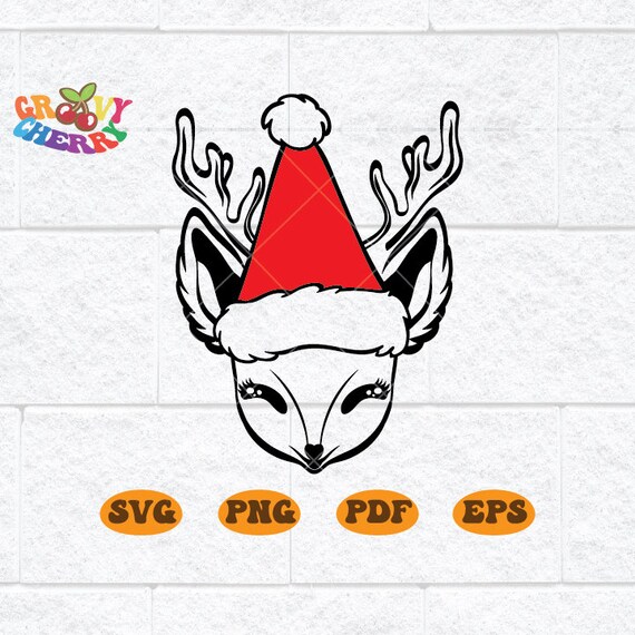 Deer Santa Hat Svg File Reindeer With Hat Svg Reindeer Face - Etsy
