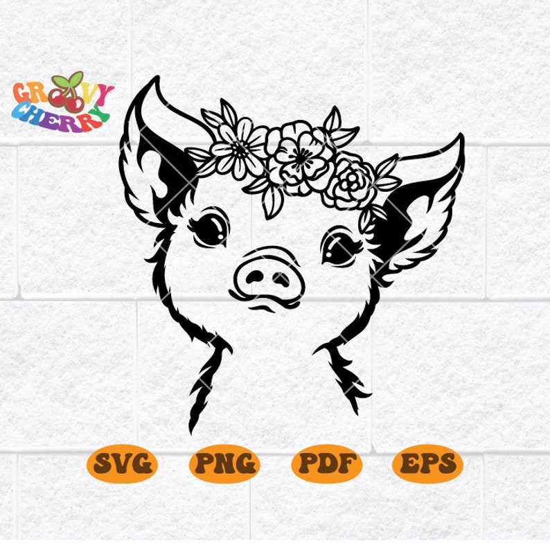 Cute Pig SVG File Pig With Flower Crown SVG Animal Face Pig - Etsy