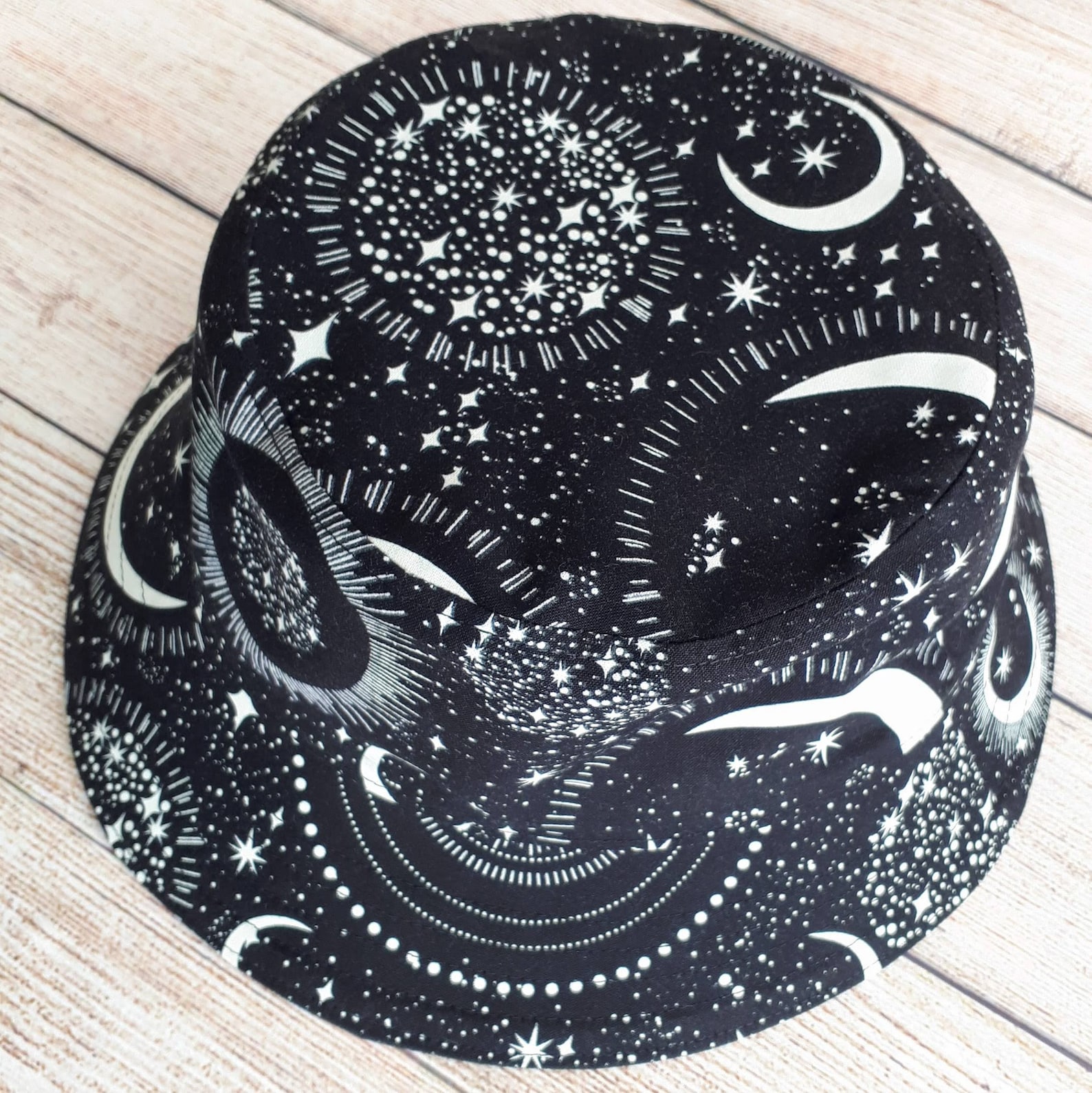 Adult Bucket Hat - Glow in the Dark Moon and Stars, Reversible Cotton ...