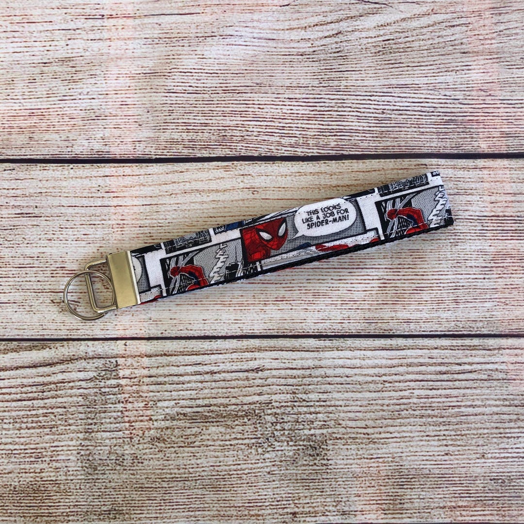 Superhero Keychain, Key Ring Wristlet, Handmade Keyring Strap, Fabric ...