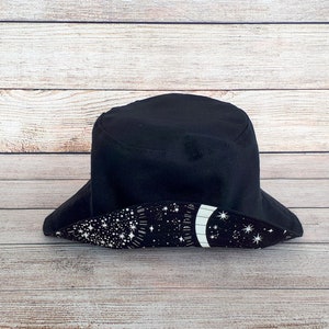 Adult Bucket Hat - Glow in the Dark Moon and Stars, Reversible Cotton ...