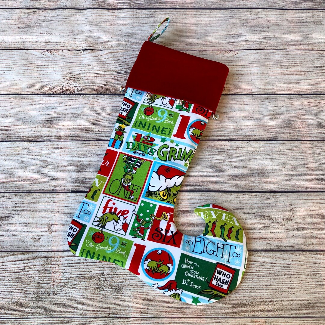 Grinch Christmas Stocking Elf Boot Christmas Elf Stocking - Etsy