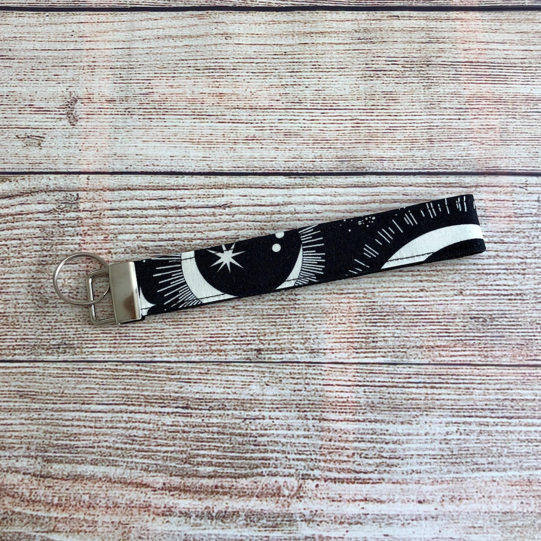 Glow in the Dark, Moon Stars Keychain, Key Ring Wristlet, Handmade ...