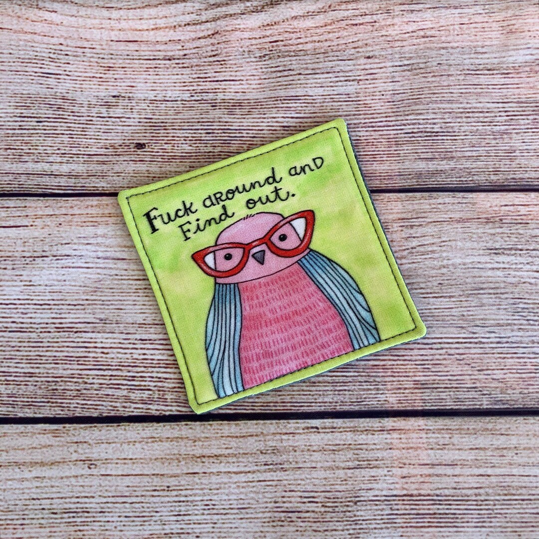 Handmade Sweary Cotton Fabric Drink Coasters, Book Page Marker, Sassy ...