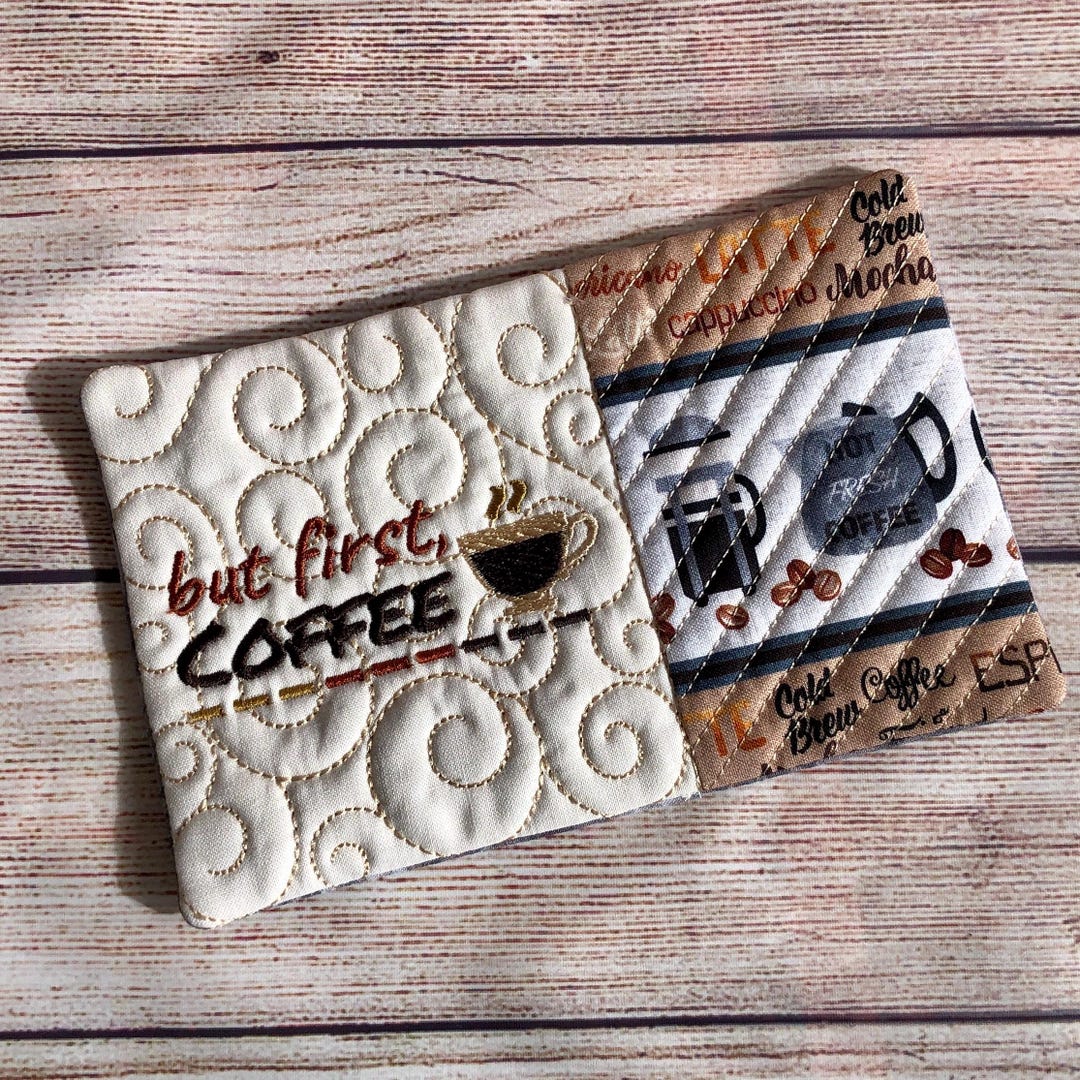 Coffee Lover Mug Rug Gift, Handmade Embroidered Drink Mat, Cappuccino ...