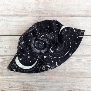 Adult Bucket Hat - Glow in the Dark Moon and Stars, Reversible Cotton ...